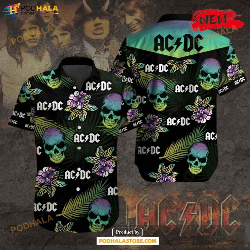 Acdc Rock Music Skull Leaf Design Hawaiian Shirt - Hot Sale 2025