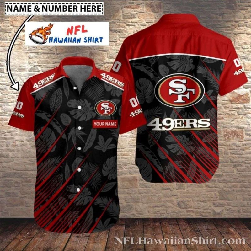 Elegant Monochrome Leaves San Francisco 49ers Custom Name Aloha Shirt ...