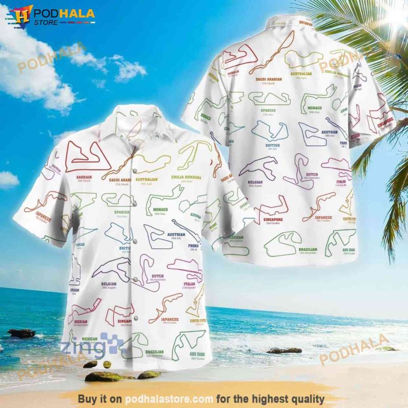 Formula 1 Race Tracks with Race Schedule Hawaiian Shirt, Aloha Summer ...