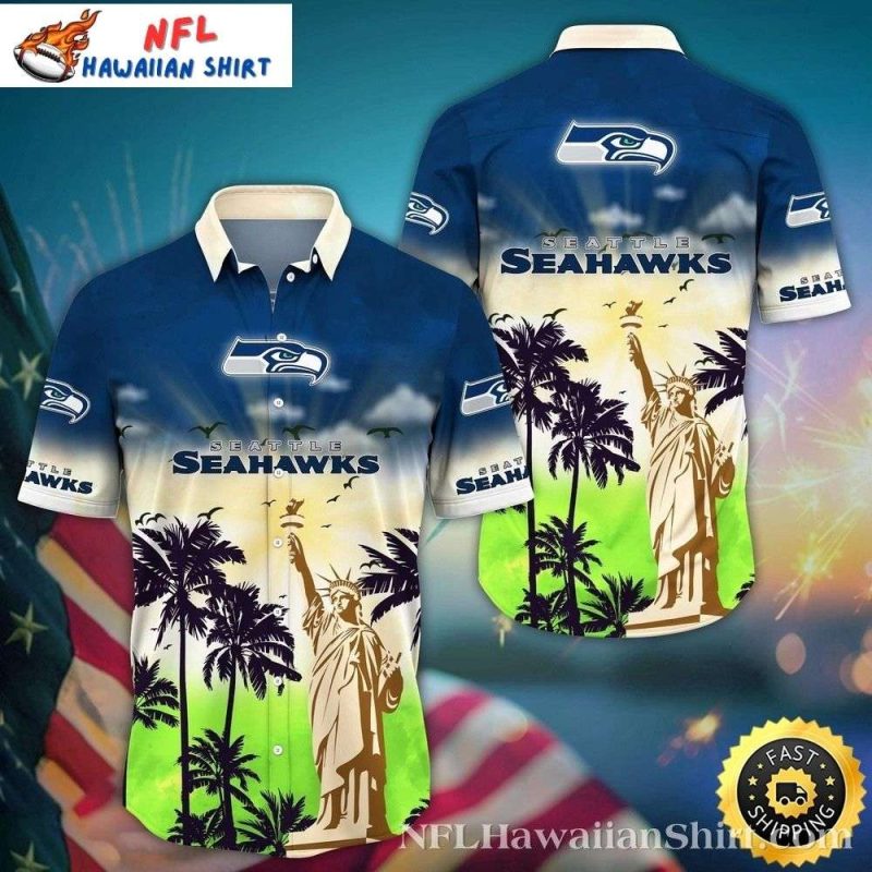 Iconic Landmarks Seattle Seahawks Hawaiian Shirt – Liberty At Sunset ...