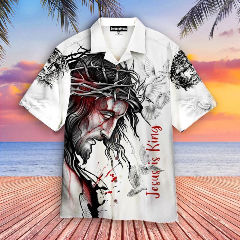 Jesus Is King White And Black Aloha Hawaiian Shirts For Men And For ...