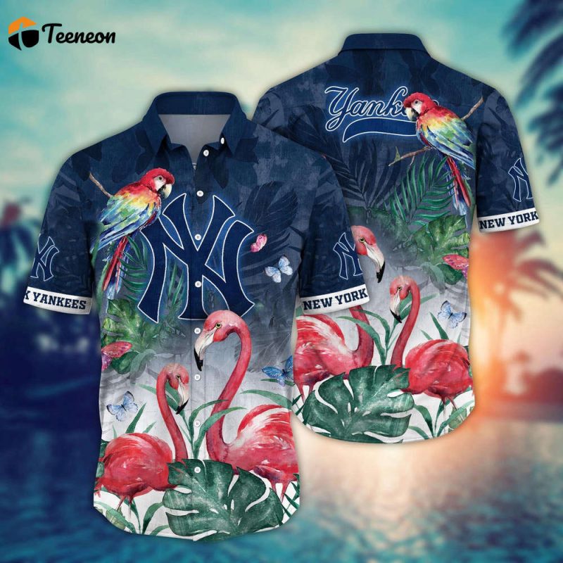MLB New York Yankees Hawaiian Shirt Flower Pink Crane Pattern For Fans ...