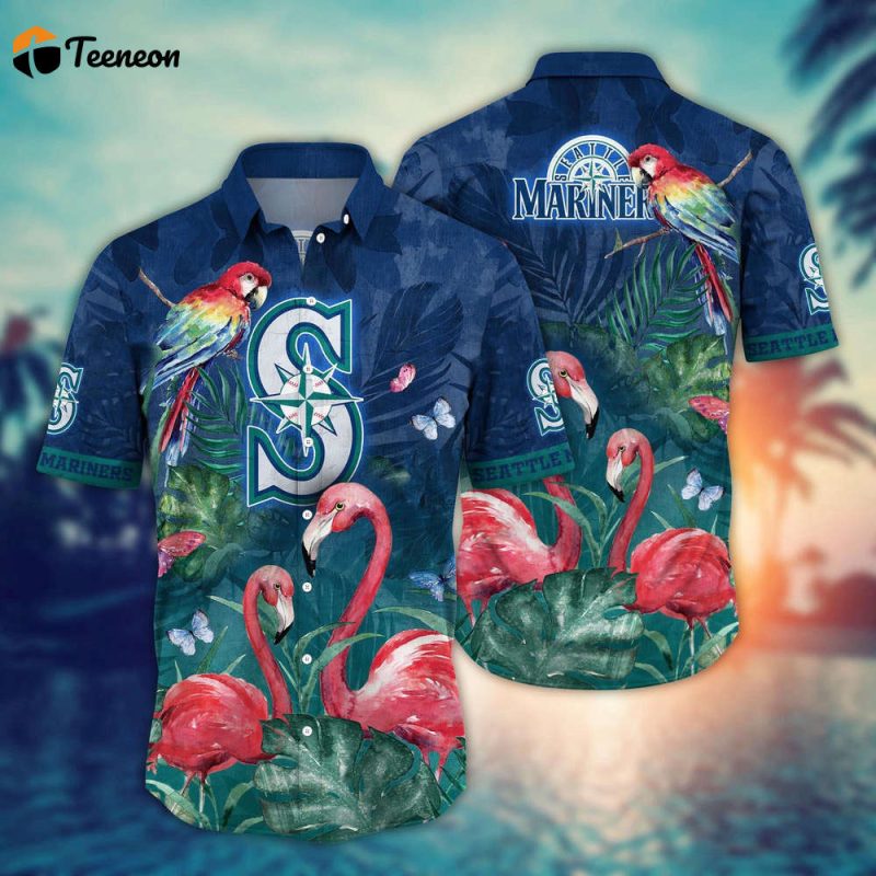 MLB Seattle Mariners Hawaiian Shirt Flower Pink Crane Pattern For Fans ...