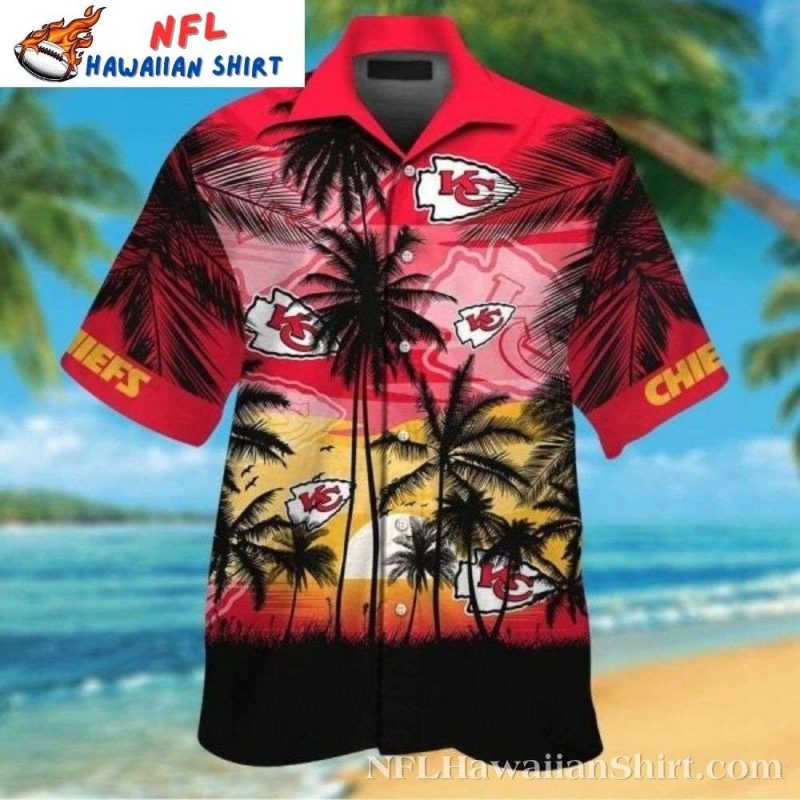 Tropical Chiefs Sunset – Palm Tree Paradise Red Hawaiian Shirt - Hot ...
